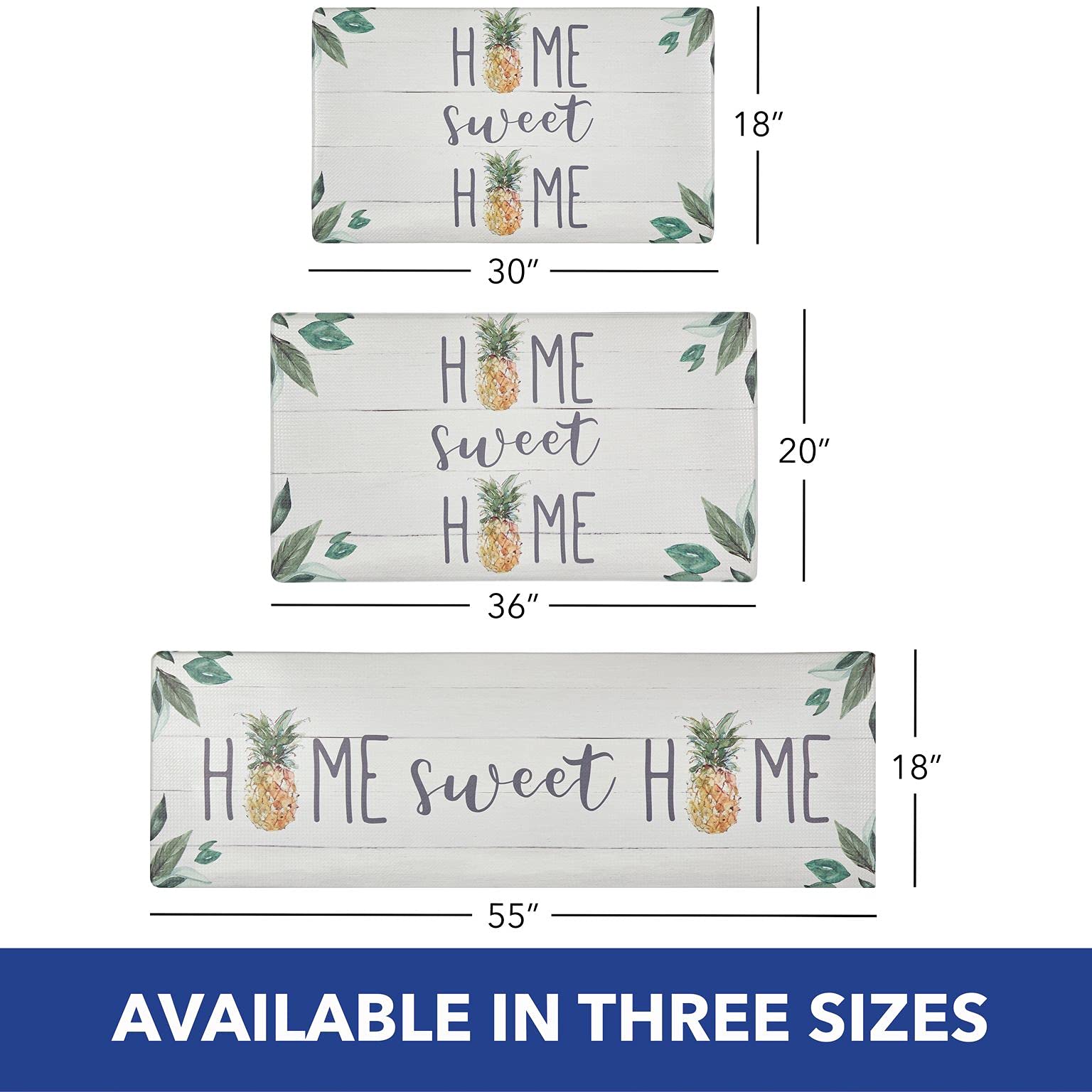 SoHome Cozy Living Anti-Fatigue Kitchen Mat, Pineapple Themed Kitchen Runner Rug for Floor, Non Slip, Stain Resistant, Easy Clean, 1/2 Inch Thick Comfort Chef Mat, 18" x 30", Home Sweet Home
