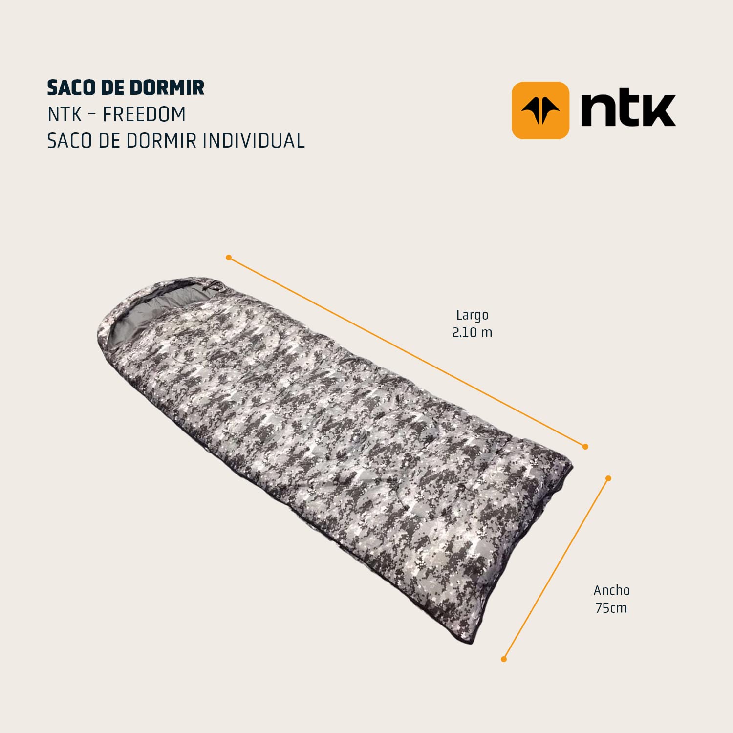NTK FREEDOM Synthetic 2 Season Sleeping Bag, hybrid shape (mummy/envelope) for Camping, Backpacking, Hiking (Camo).