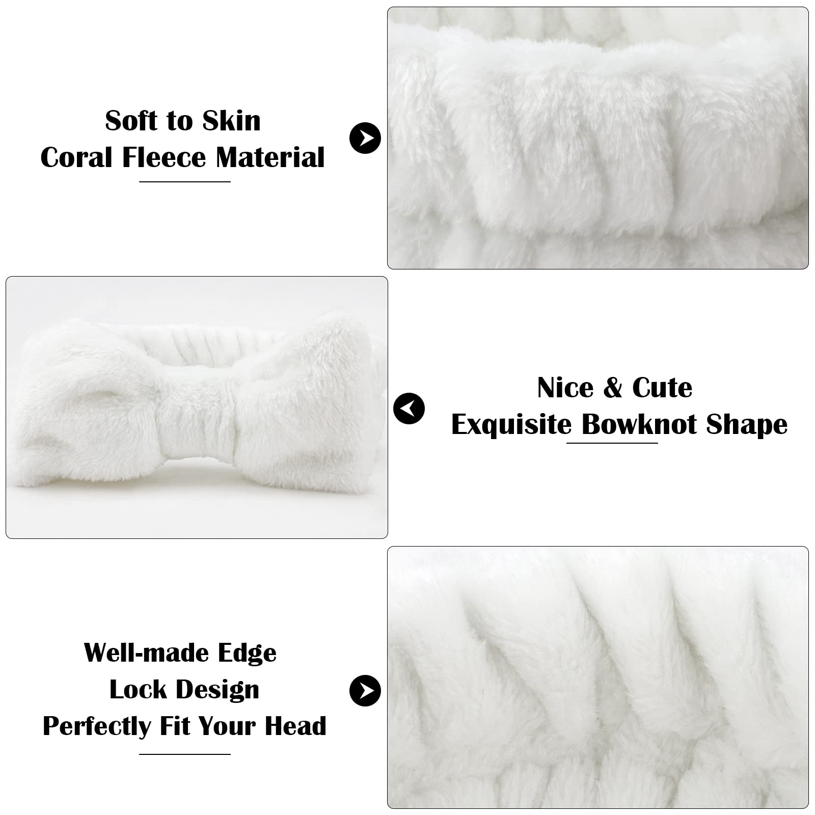 Ondder Spa Headband for Washing Face 8 Pack White Skincare Headbands for Women Girls Terry Cloth Cute Bow Head Bands for Makeup