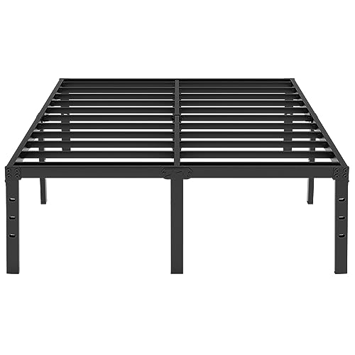 QKOKSY 18 Inch Queen Platform Bed Frame No Box Spring Needed, Heavy Duty Metal Bed Frame Queen Size, Easy Assembly, Noise Free, Black