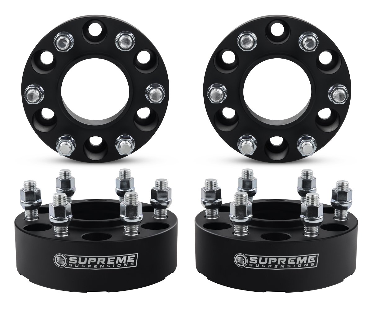 Supreme Suspensions - 4pc Set [Black] 2" Hub Centric Wheel Spacers Kit for 2015-2023 Ford F-150 / Expedition - BP: 6x135mm / CB: 87mm / Studs: M14x1.5 - Valve Stem Caps Included