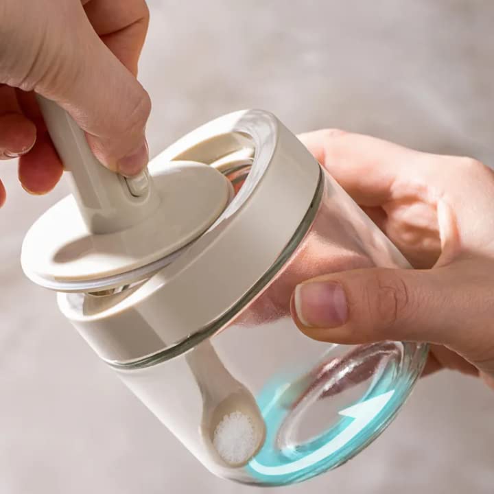 Upfrontier New Custom Mini Retractable Seasoning Bottle Glass Sugar Salt And Pepper Containers With Stand Spoon