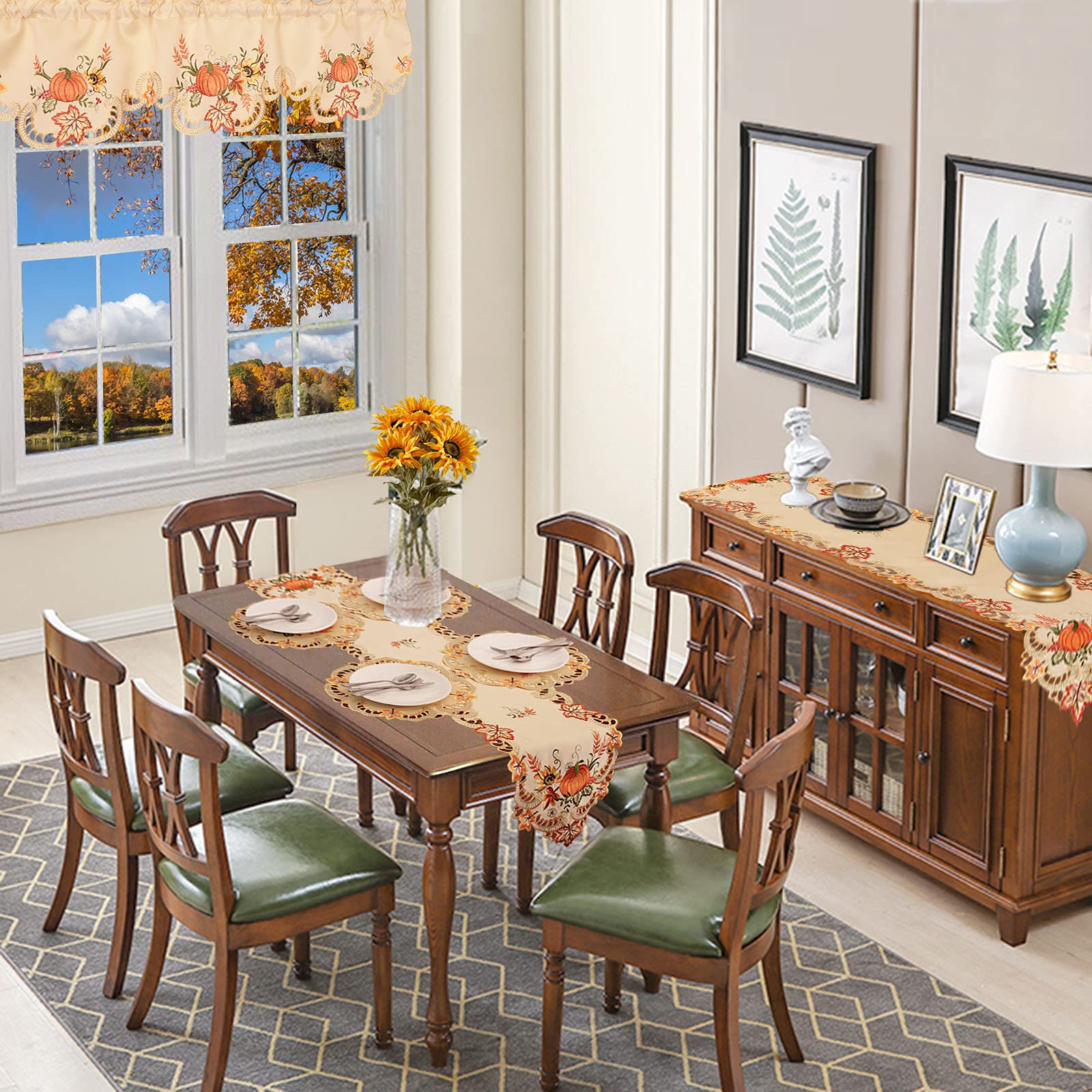 Simhomsen Thanksgiving Harvest Pumpkins Table Runners for Autumn Or Fall Decorations, Embroidery (14 × 69 Inches)