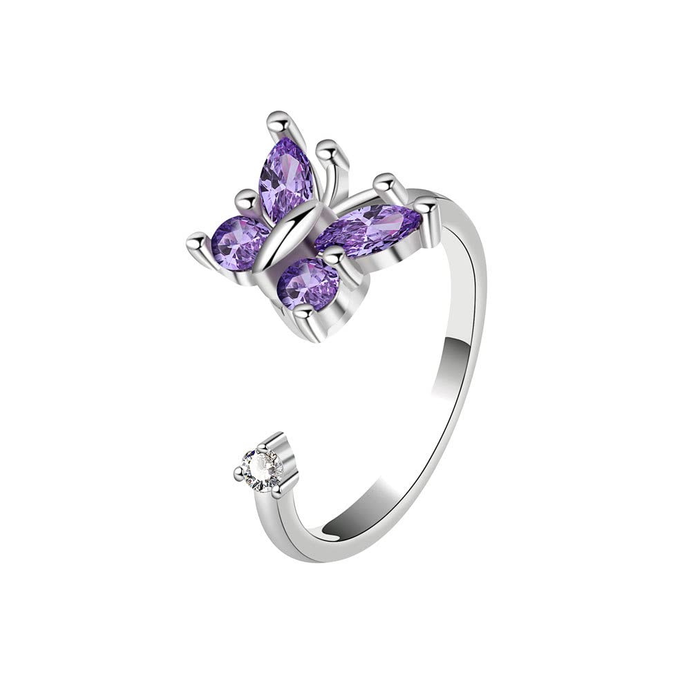 YJZON 925 Sterling Silver Anxiety Ring for Women,Adjustable Open Cubic Zirconia Ring with Gift Box,Fidget Rings Butterfly Spinner Ring for Anxiety Relief