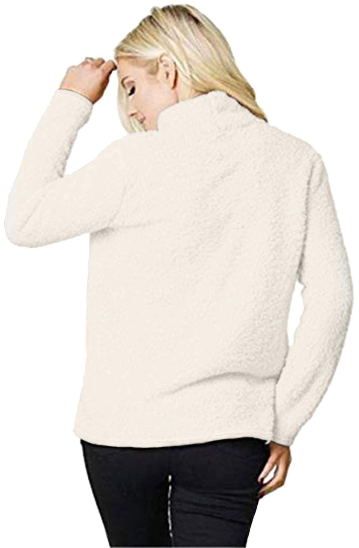 onlypuff Long Sleeve Sherpa Pullover Sweater White Soft Winter Warm up Tunic for Leggings M