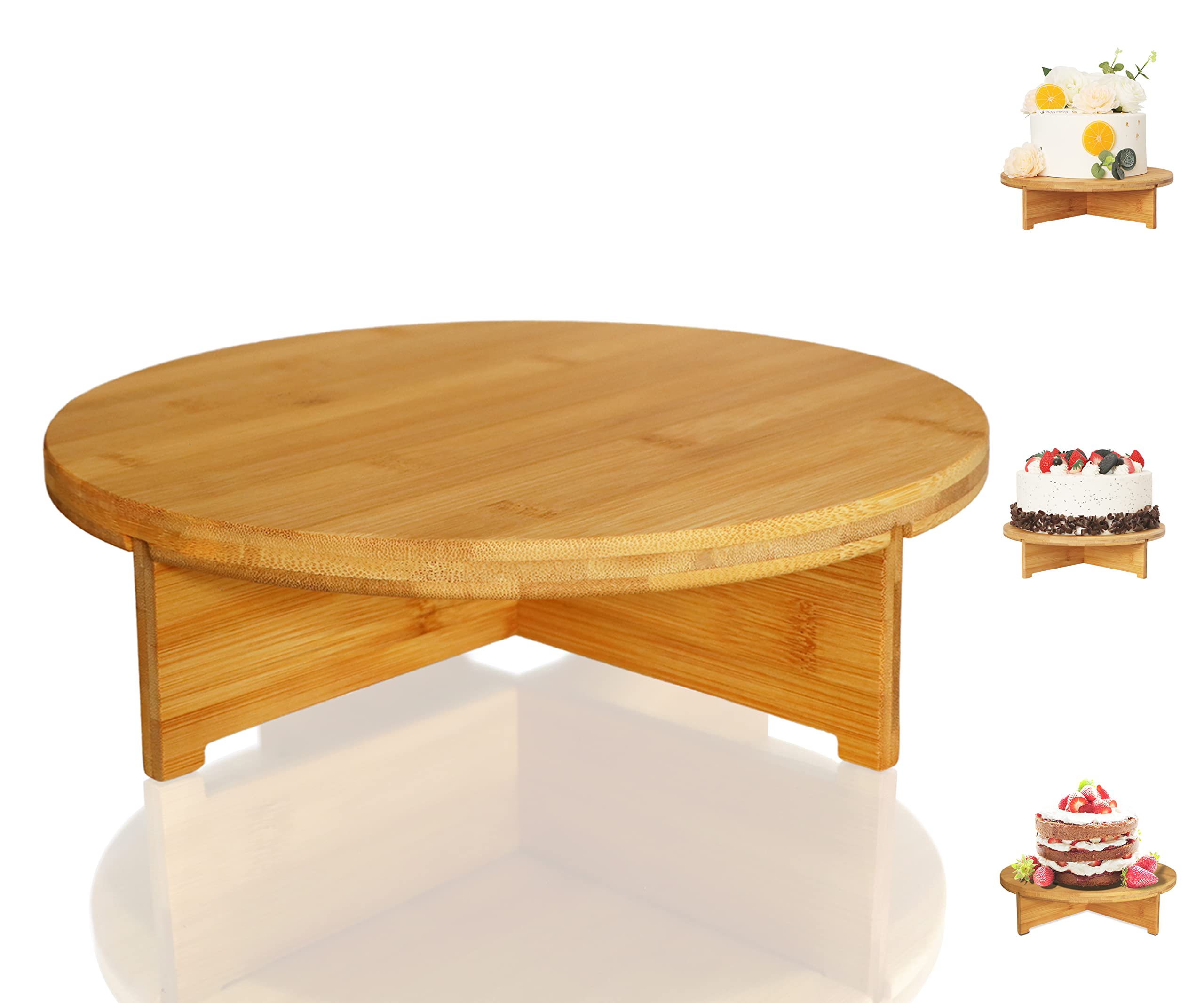 VSUINGO Bamboo Cake Stand, 12 Inch Round Cake Plate, Dessert Stand, Cupcake Stand with Detachable Base, Decorating Cake Holder