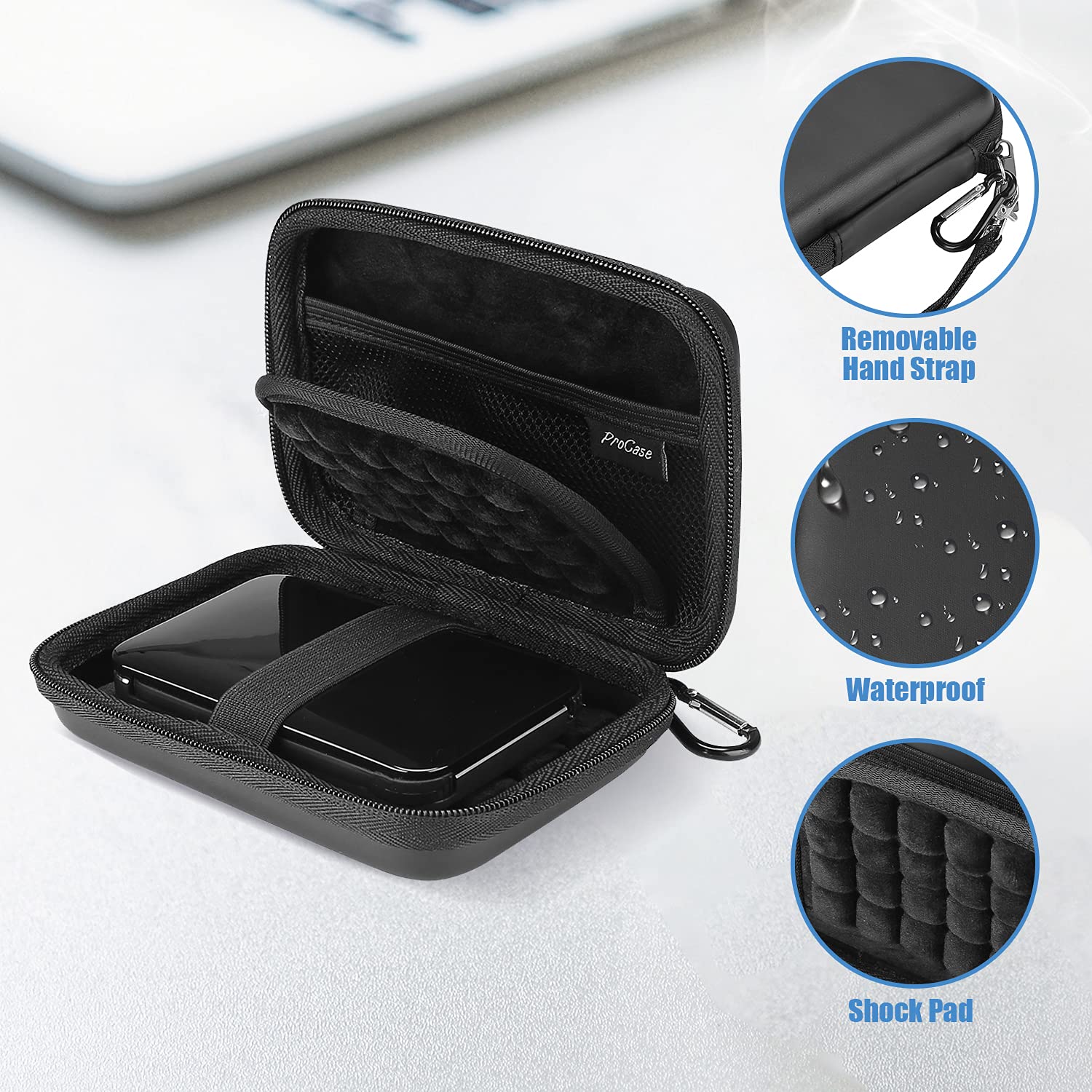 ProCase Hard Drive Case for Canvio Basics Western Digital WD Elements My Passport Seagate Portable Backup Plus Slim 1TB 2TB 3TB 4TB USB 3.0, 2.5β, Samsung T9 Portable External Hard Drive Case -Black