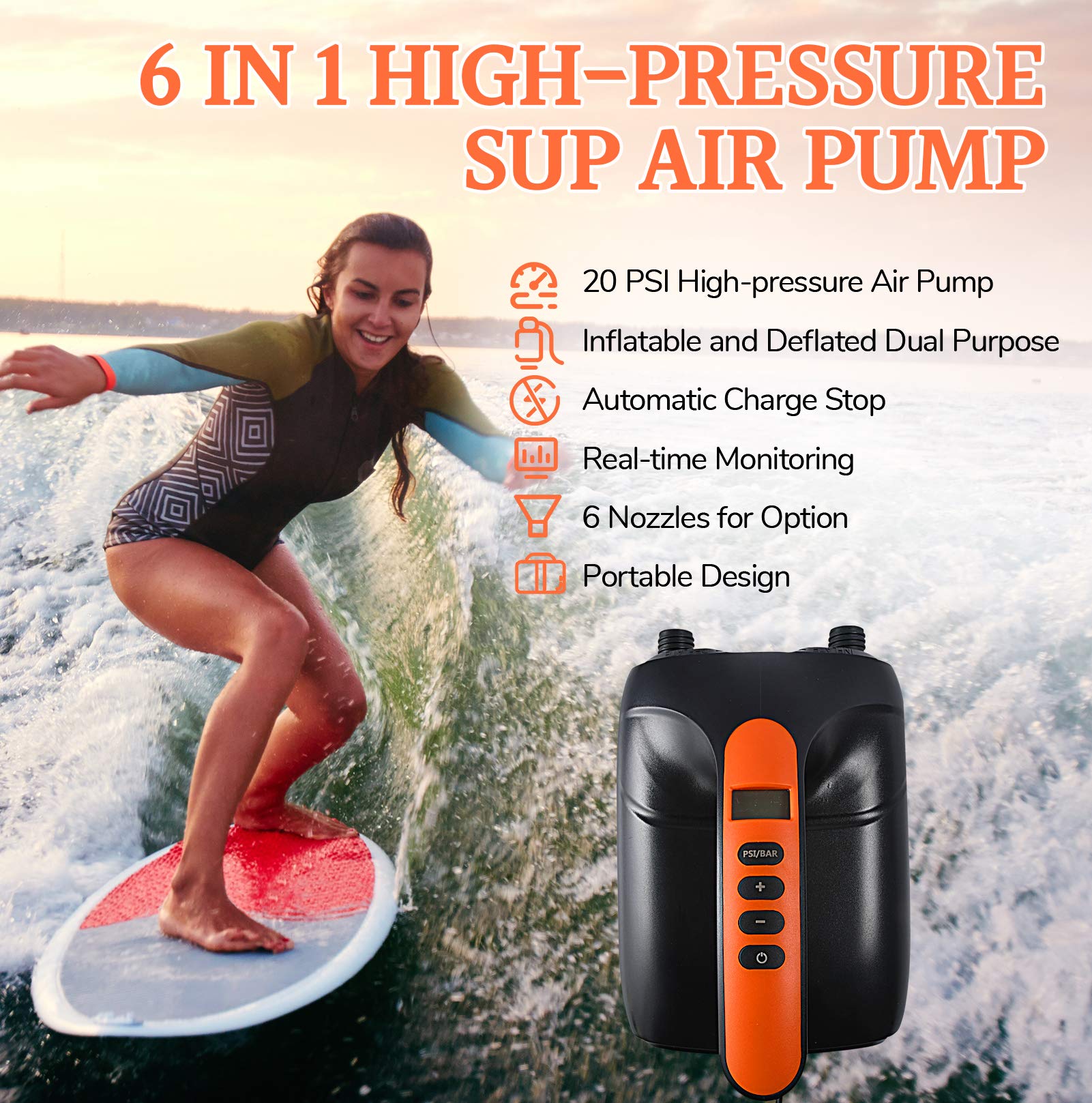 SUP Air Pump Portable, Digital Smart Inflation & Deflation Dual-Use High-Pressure sup inflator Pump, Sup Pump for Paddle Board, Inflatable Tent, Boats, Pool