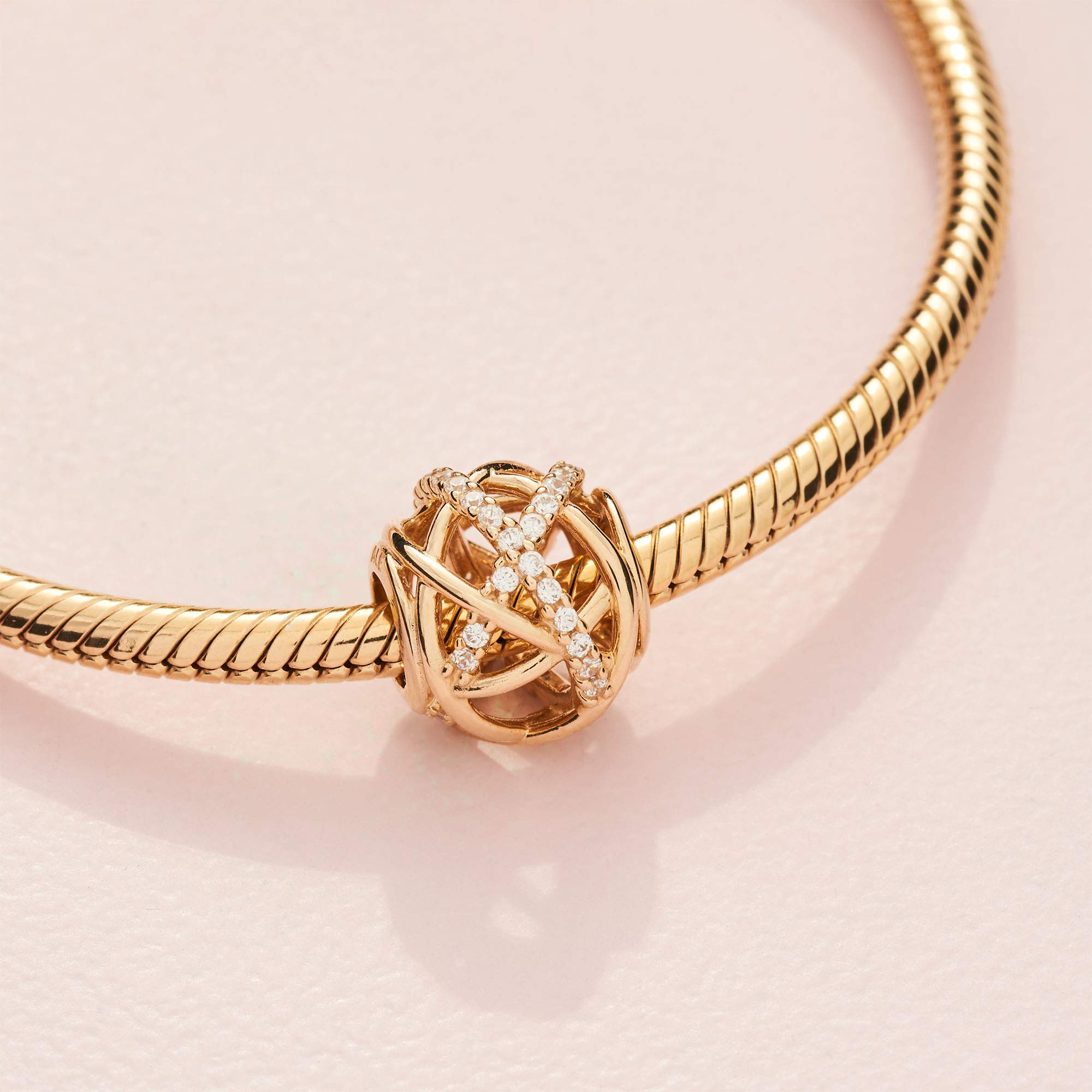 Pandora Jewelry Sparkling and Polished Lines Cubic Zirconia Charm in Gold 14K