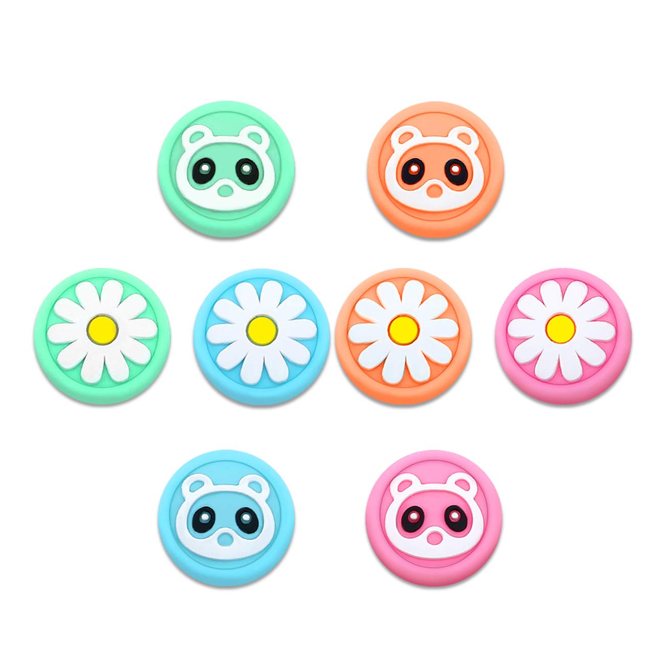 Thumb Grip Caps for Nintendo Switch & Lite Raccoon Flower 8 Pack Cute Design Soft Silicone Cover Joystick Caps Compatible with Switch Joy-Con, Pink&Blue& Green&Orange