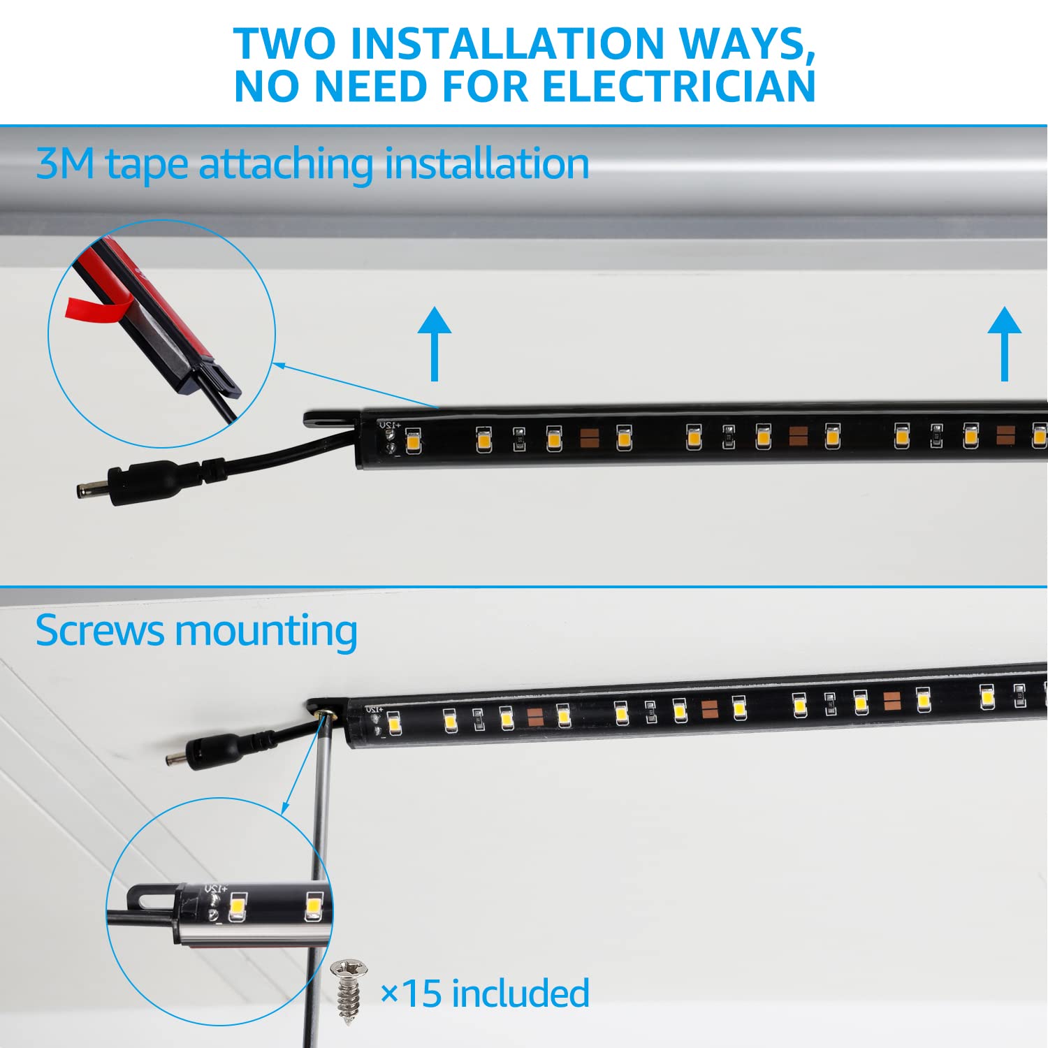 TORCHSTAR Voice Control Smart LED Safe Lighting Kit, (4) 12 Inch Dimmable Linkable Light Bars, Compatible with Alexa&Rocker Switch, 100-240V UL Power Adapter 900LM for Under Cabinet, 5000K Daylight