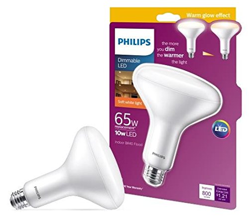 Philips LED 457010 BR40 Dimmable 800-Lumen, 2700-2200-Kelvin, 10 (65 Equivalent) Flood Light Bulb with E26 Medium Base, Warm Glow, 8.8 Watt, 6 Count (Pack of 1)