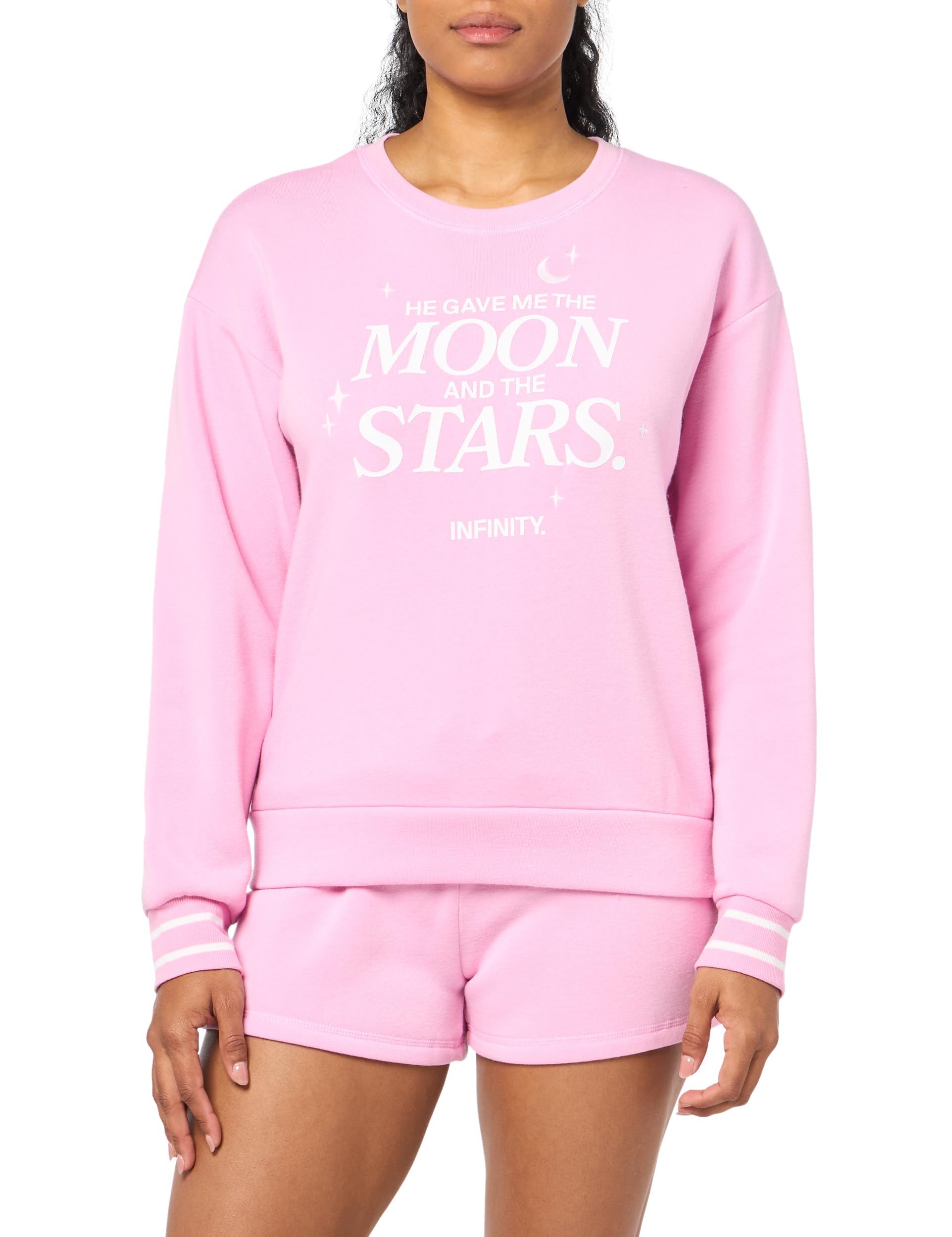 PJ SalvageThe Summer I Turned Pretty Embroidery Printed Sweatshirt and Bottom Short Lounge Pajama SetPinkMedium
