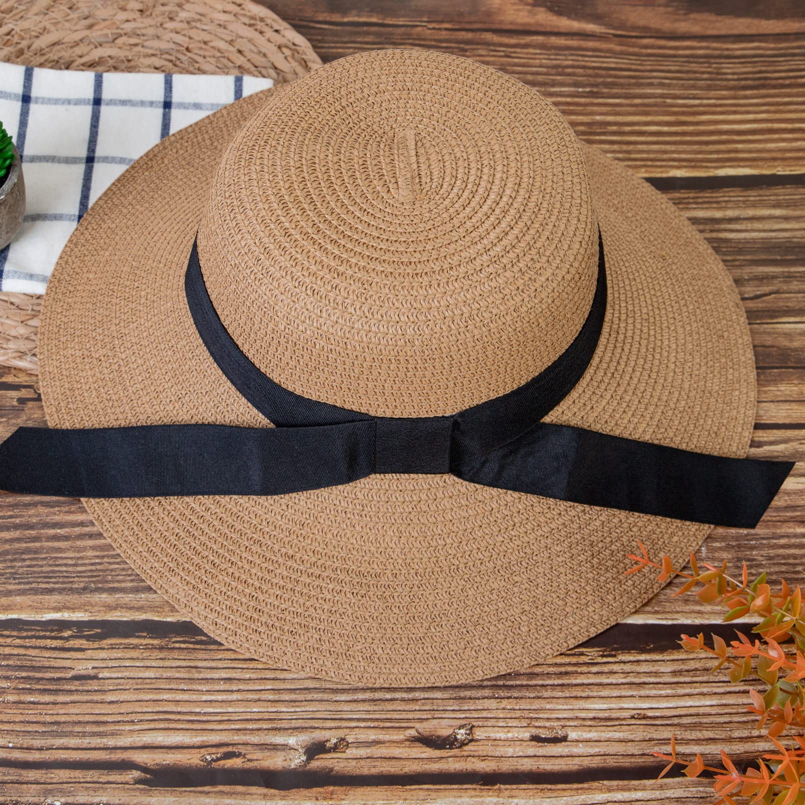 Straw Hats for Women Wide Brim Foldable Summer Beach Sun Hats for Women UV Protection(Pure Beige)