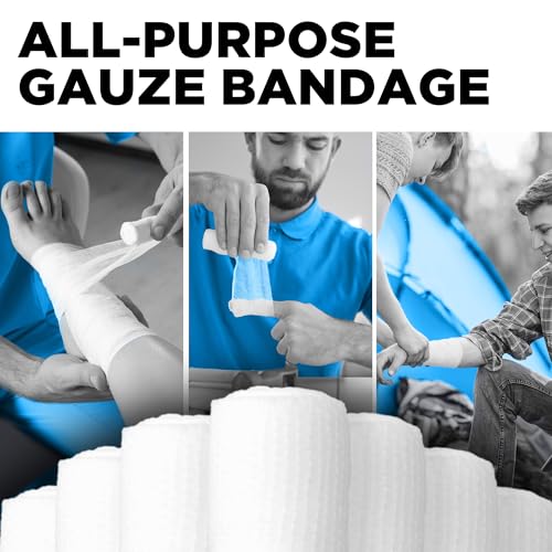 Premium Gauze Rolls - (24 Pack) - 4" x 4.1yd Breathable Rolled Gauze - Individually Wrapped + Bonus Tape - First Aid Conforming Gauze Wrap Roll for Wounds