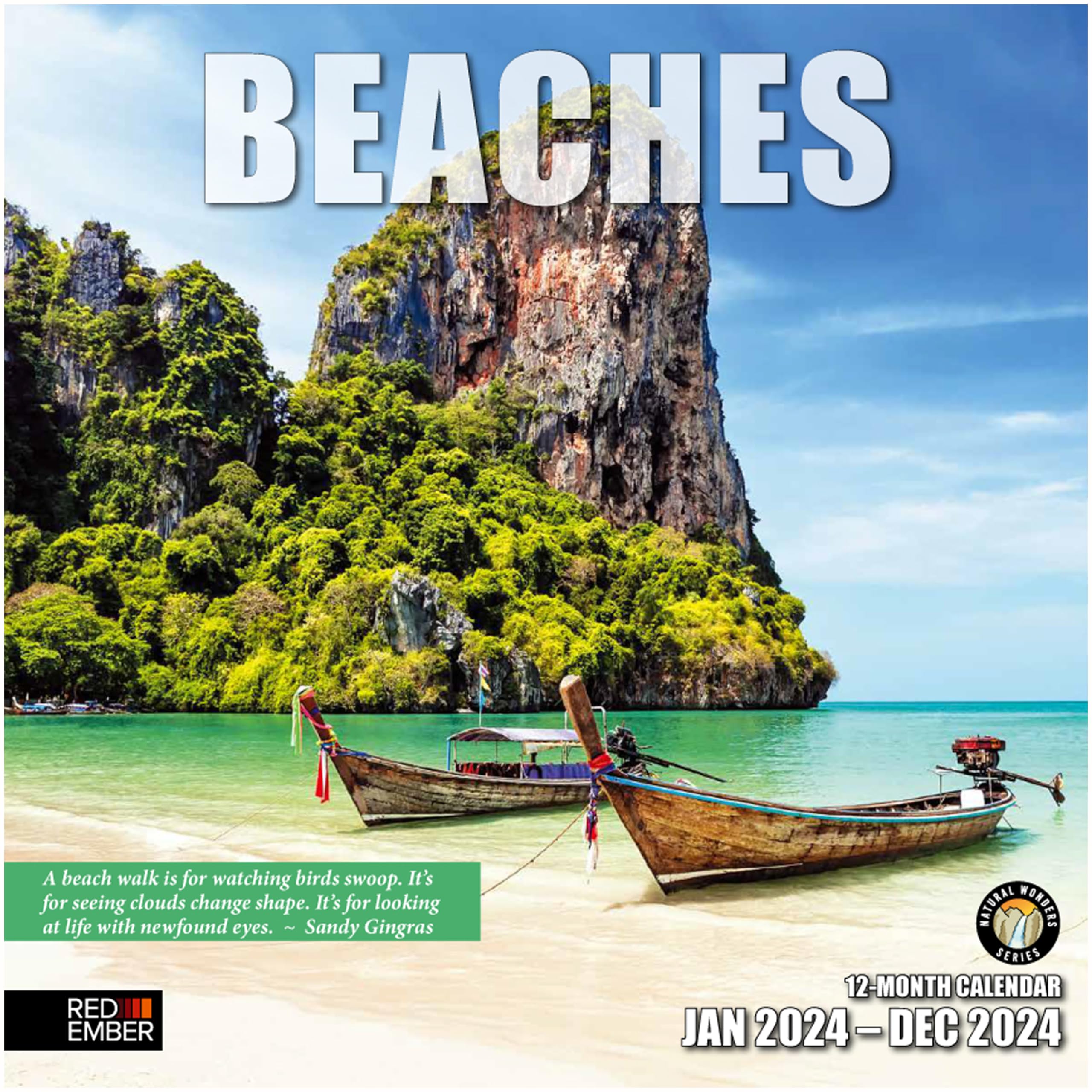 RED EMBER Beaches with Inspirational Quotes 2024 Hangable Monthly Wall Calendar | 12" x 24" Open | Thick & Sturdy Paper | Giftable | Waves Ocean Beautiful Tropical Scenic Nature | Your Daily Getaway