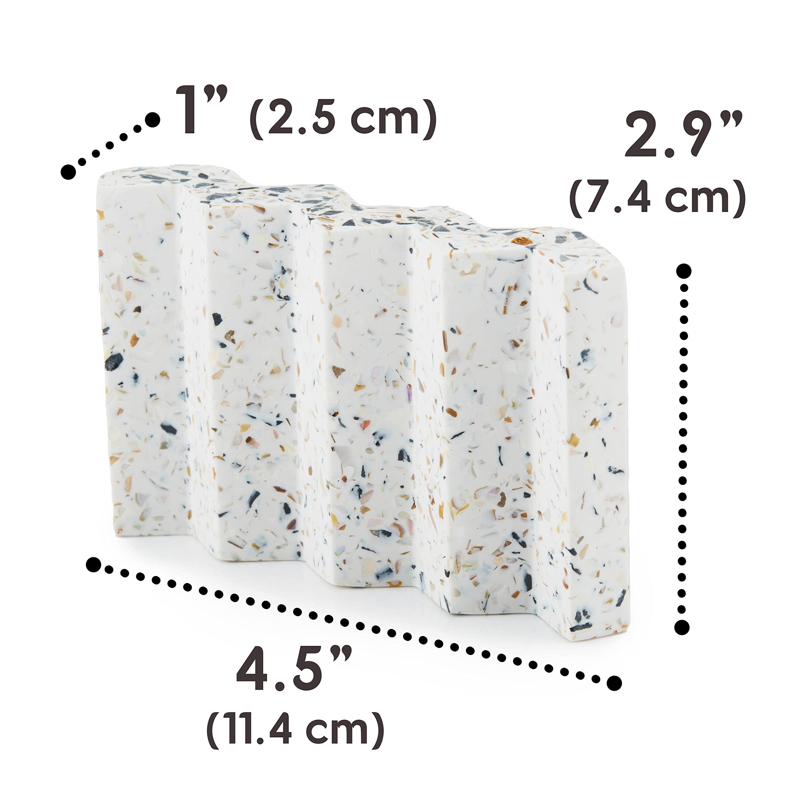 Tapeera Zig Zag Jesmonite Terrazzo Stone Soap Dish for Bathroom Sink - Concrete Soap Saver for Bar Soap Holder for Shower - Sponge Holder - Self Draining Soap Dish Holder - Kitchen Soap Tray (White)