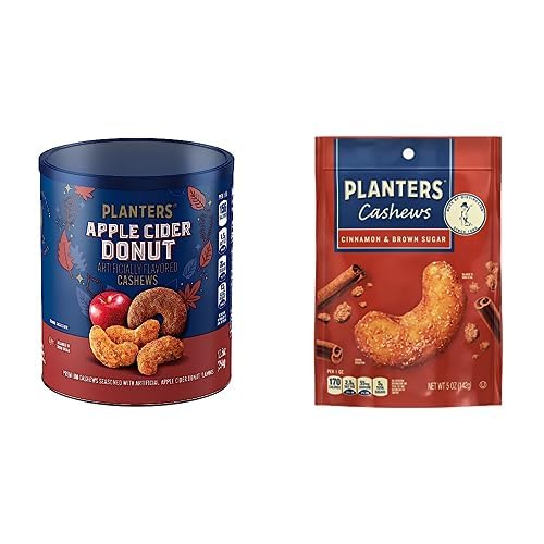 PLANTERS Apple Cider Donut Cashews, 12.5 OZ + PLANTERS Cashews Cinnamon & Brown Sugar 5 oz