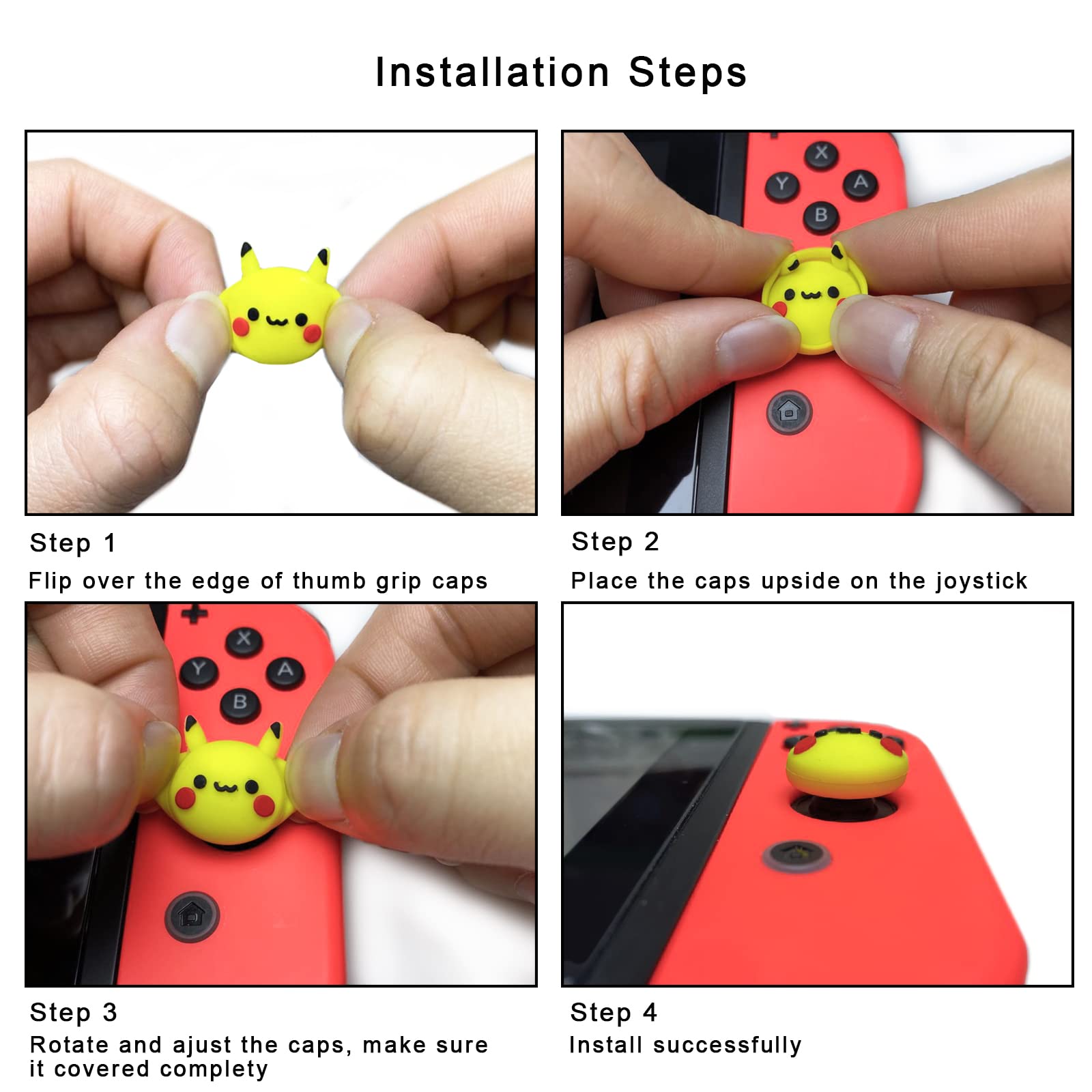 TIKOdirect Cute Thumb Grip Caps Compatible with Switch Joy-con/Switch OLED/Switch Lite, Kawaii Joystick Cap Grip 4PCS Soft Silicone Protective Ergonomic Button Cover, Pika