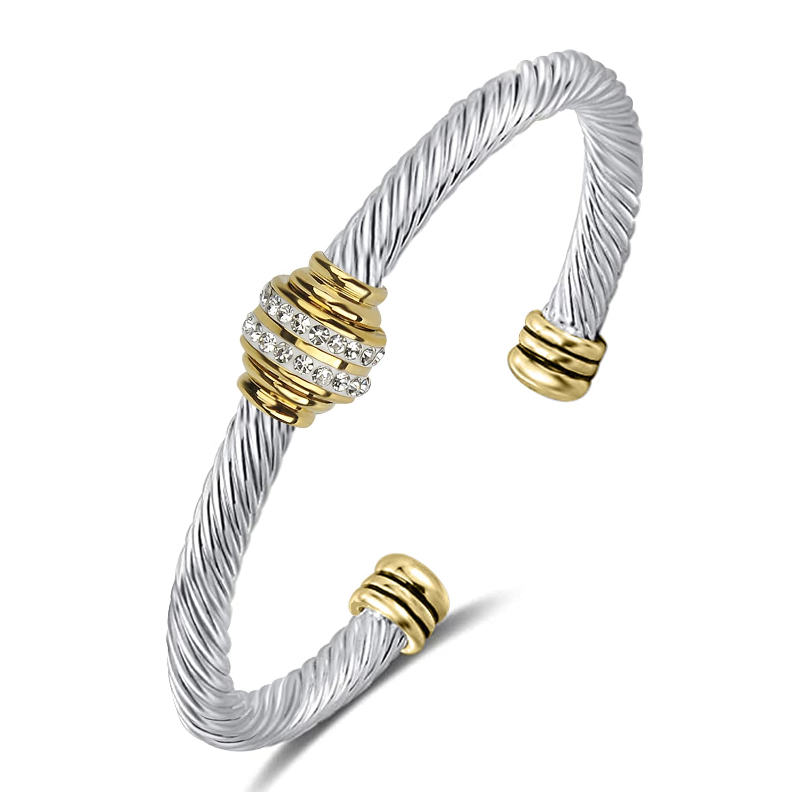 Tiyad Cable Bracelet Stainless Steel Vintage Twisted Wire Composite Open Bangle Bracelet, Adjustable Cuff Bangle Bracelet for Women & Men, Girls