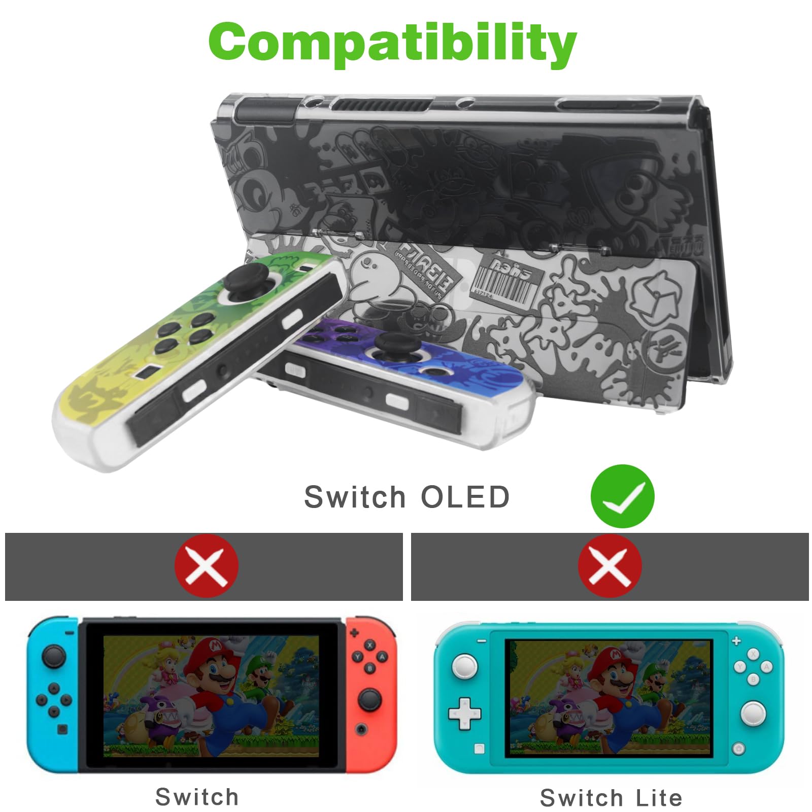TIKOdirect Dockable Case Compatible with Switch OLED 2021, Soft Protective Cover Accessories with thumb grip caps for Switch OLED and Joy-Con Controller, Purple Cute Leaf Thumb Grips Caps, Purple
