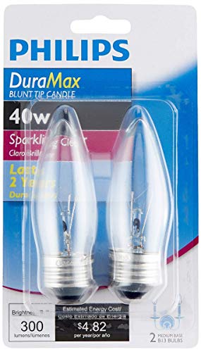 Philips LED 168286 40W B13 Duramax Sparkling Clear Deco Blunt Tip Dimmable Light Bulb, Soft White, 12 Pack