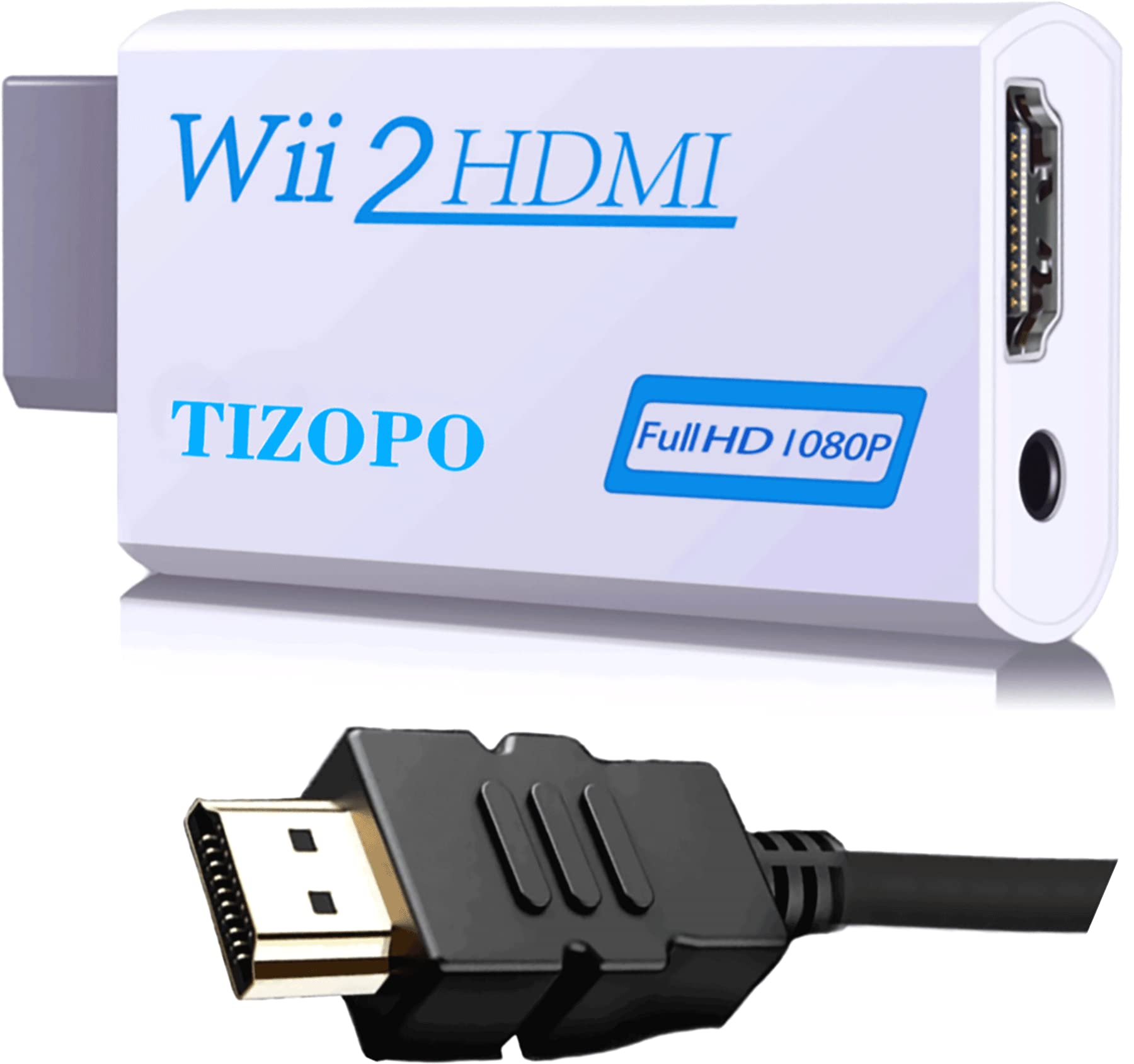 TIZOPO Wii to HDMI Converter, Wii HDMI Adapter 1080P Output Video Audio with 5ft High Speed HDMI Cable&3.5mm Audio Jack, Compatible with Full HD Devic, Supports All Wii Display Modes 720P, NTSC