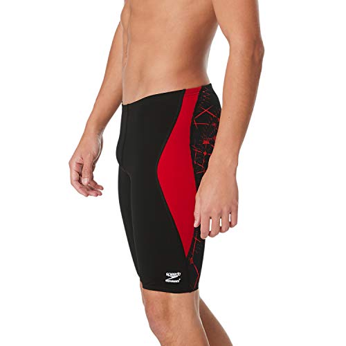Speedo Men's Standard Swimsuit Jammer Endurance+ Printed Team Colors, Galactic Red, 34