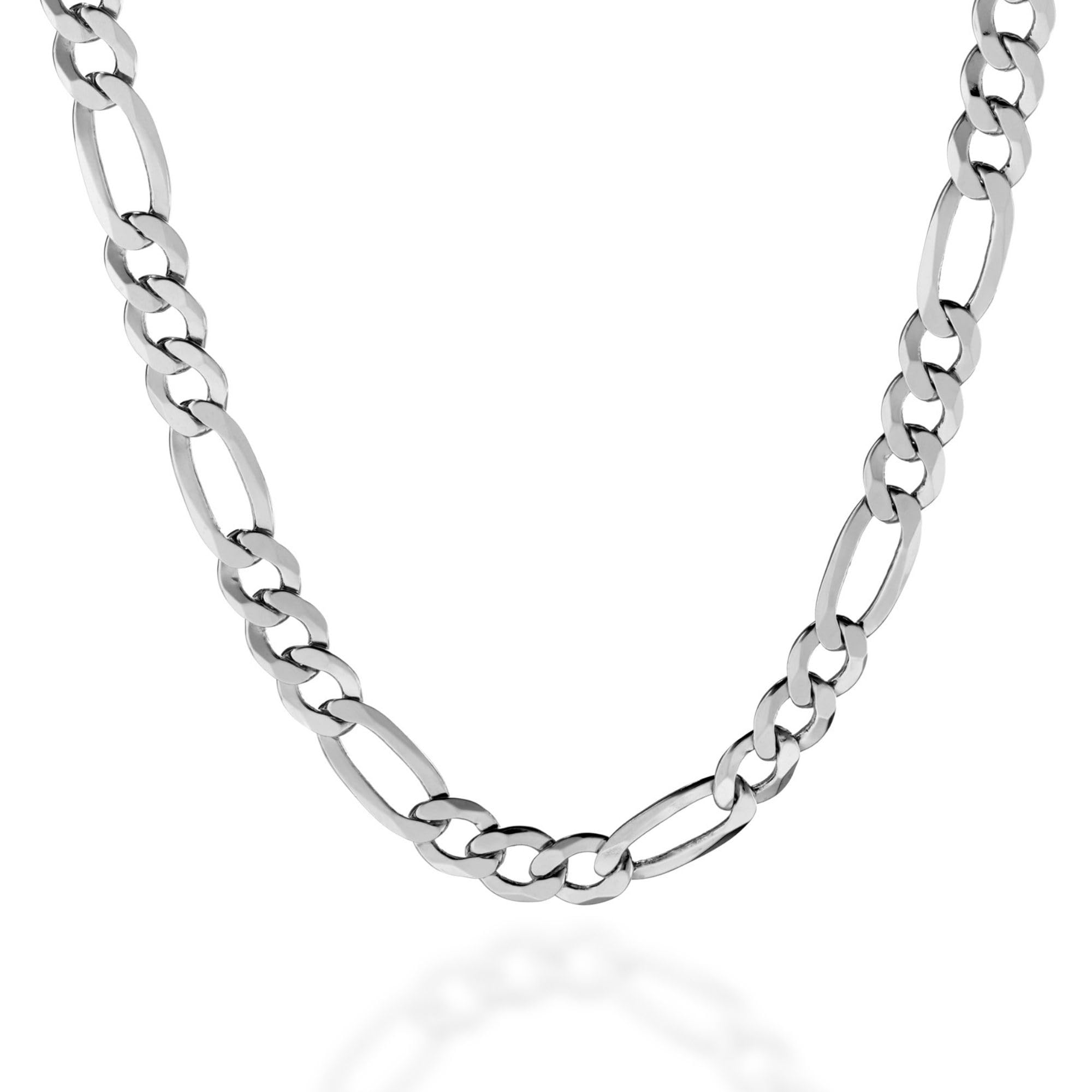 QUADRI Figaro Sterling Silver Chain for Men â 7 mm Mens Necklaces Chains, Men's Solid Real Italian Link Chain 22 Inch, Cadena de Plata 925 para Hombre, Diamond Cut Made in Italy, Gift Box