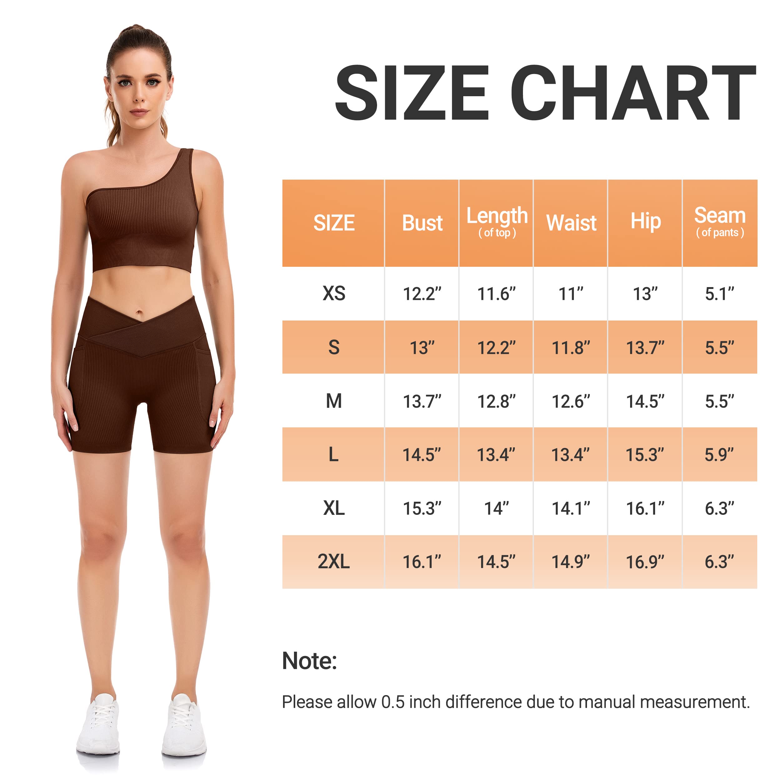 Yoga Workout 2 Piece Seamless Sets with Ribbed Design for Women, No Sleeves with One Shoulder Straps Top