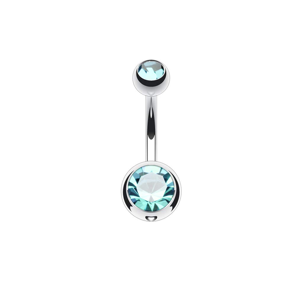 Pierced Owl 14GA G23 Implant Grade Solid Titanium Double Ball Gem 5/16" Belly Button Ring (Aqua)