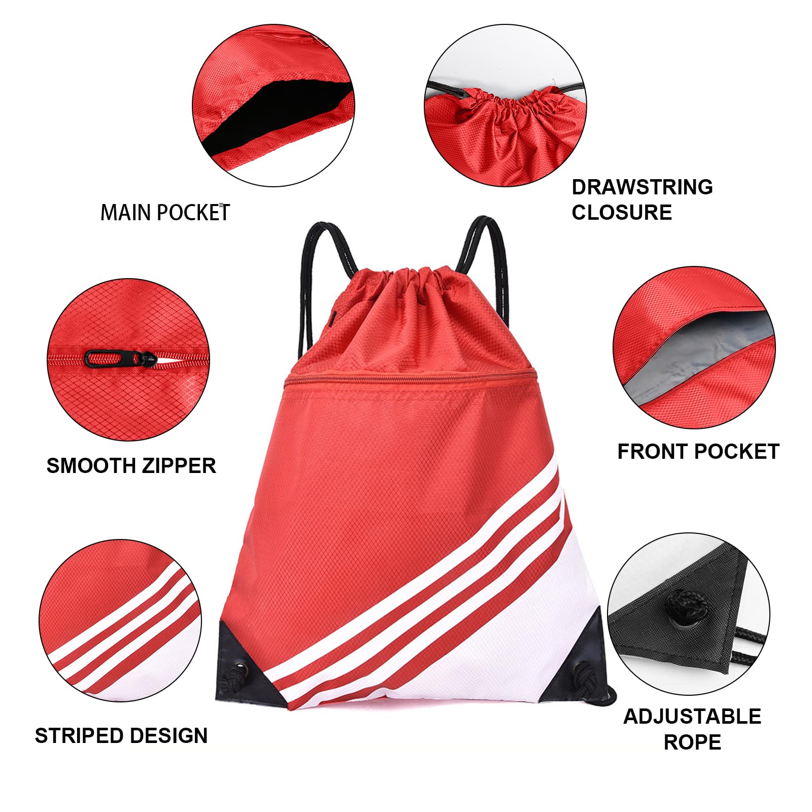 Qoosea Drawstring Backpack, Water Resistant Sports Gym Sackpack with Zipper, Large Capacity Drawstring Bag for Sports Travel Storage, Lightweight String Cinch Backpack for Women Men (Yellow)