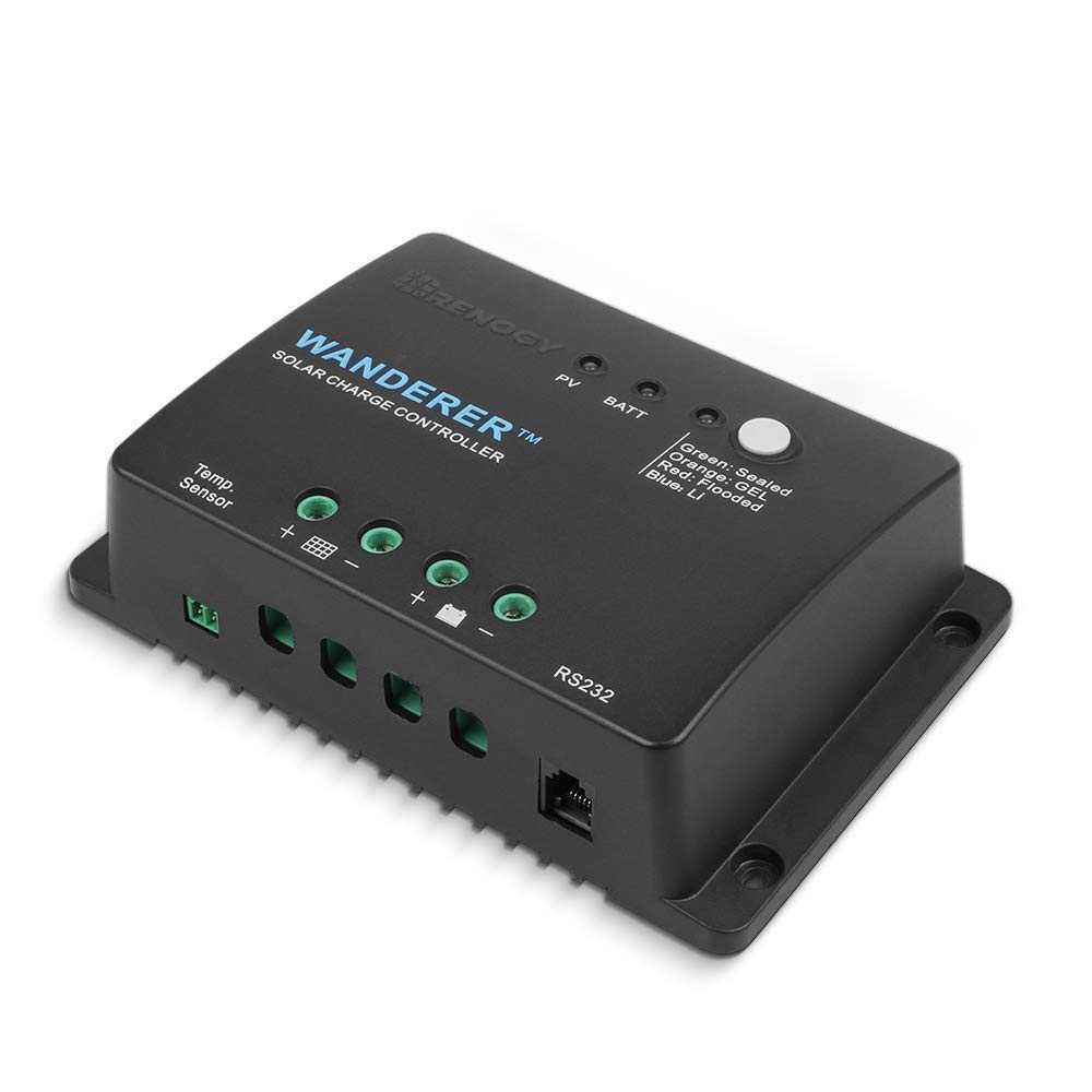 Renogy Wanderer Li 30A 12V PWM Negative Ground Charge Controller Compatible with Lithium, Sealed, Gel, and Flooded batteries and Renogy Bluetooth Module (Renewed)