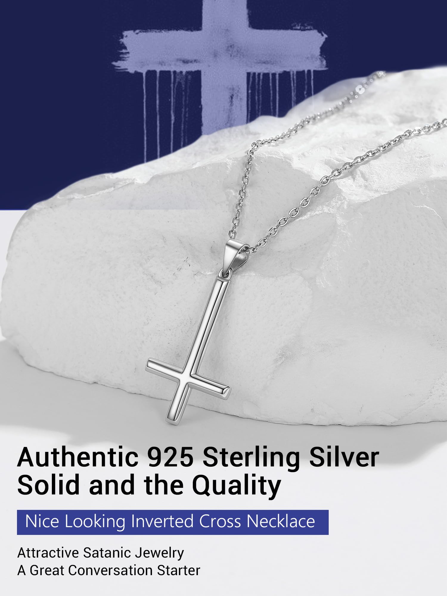 PROSTEEL Inverted Cross Necklace Men Satanic Jewelry Satanism Occult Devil 925 Sterling Silver Upside Down Cross