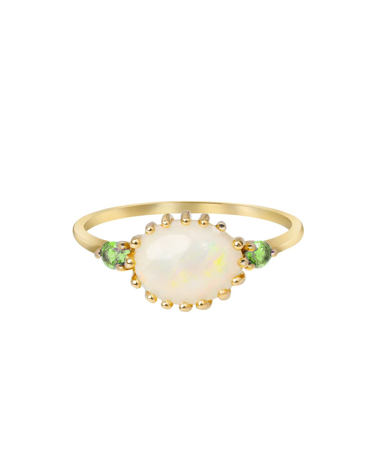 YoTreasure 1.09 Ct. Genuine Ethiopian Opal Chrome Diopside Promise Ring 14K Yellow Gold Gemstone Jewelry