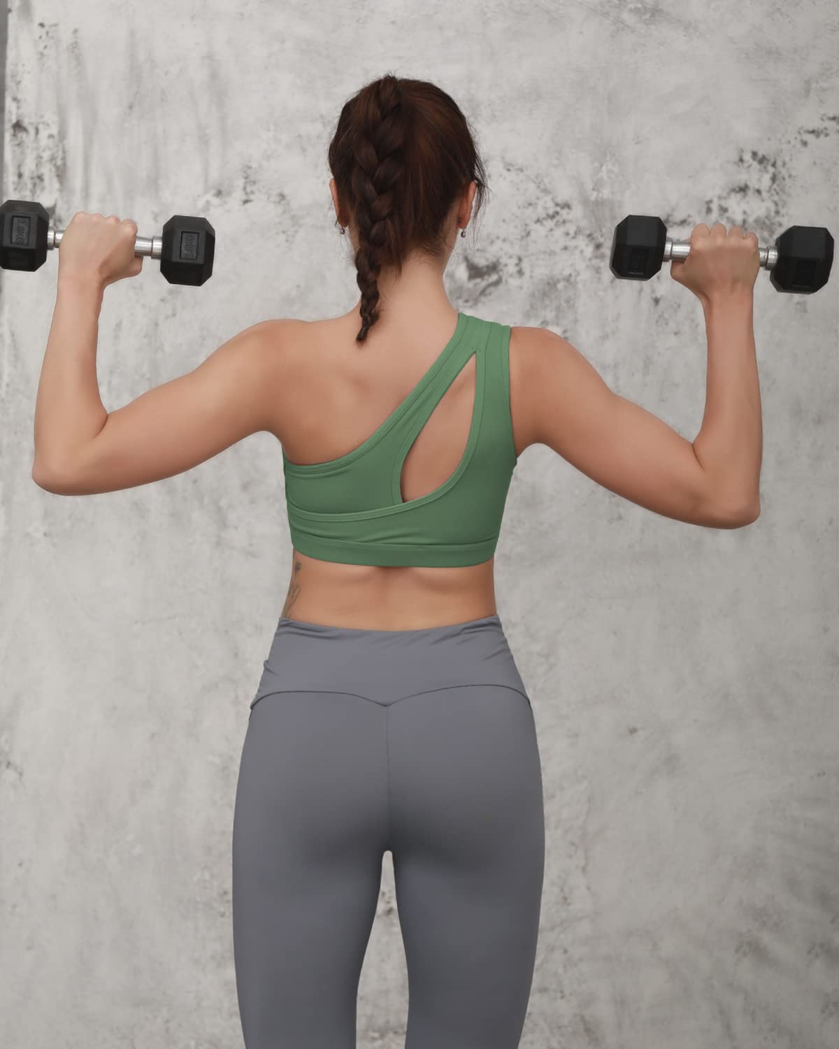 YOGASASA One Shoulder Sports Bra for Women Workout Bras Sexy Cute Yoga Bra Medium Support,Green