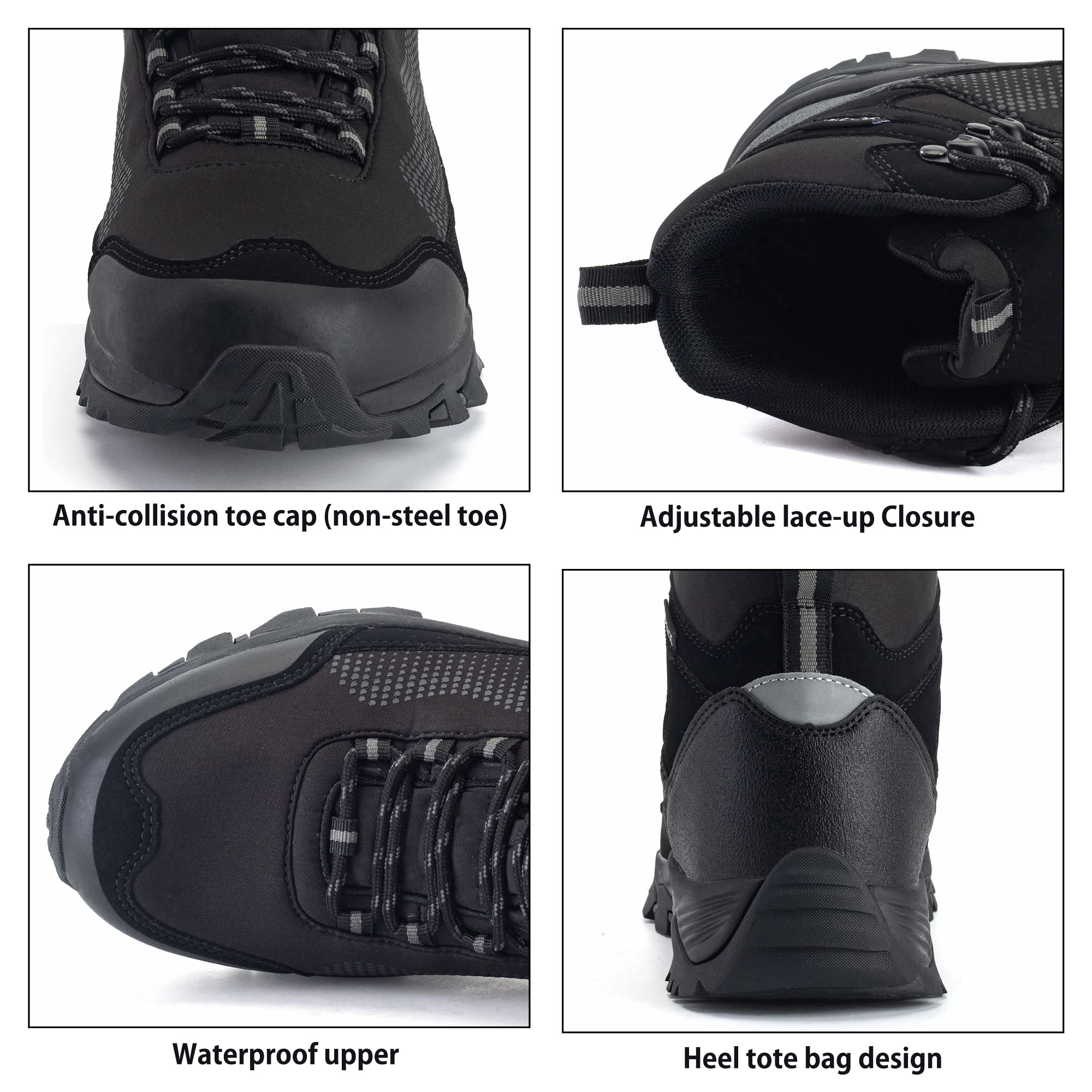SILENTCARE Men's Hiking Boots Waterproof Non-Slip Mid Ankle Lightweight Outdoor Trekking Backpacking Work Mountaineering Trails Shoes