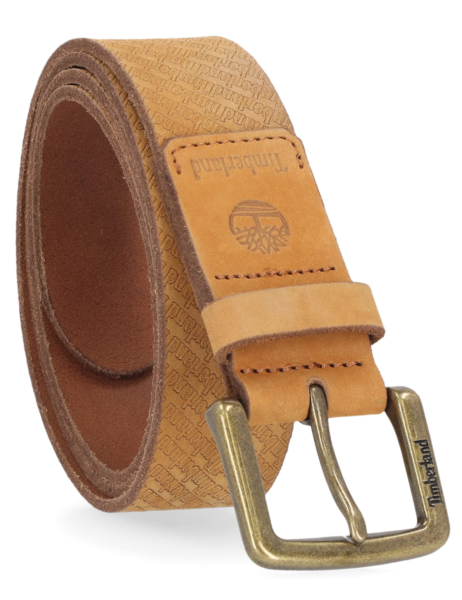 Timberland Men's Standard 40mm Pull Up Leather Belt, Wheat (Repeat Logo), 36