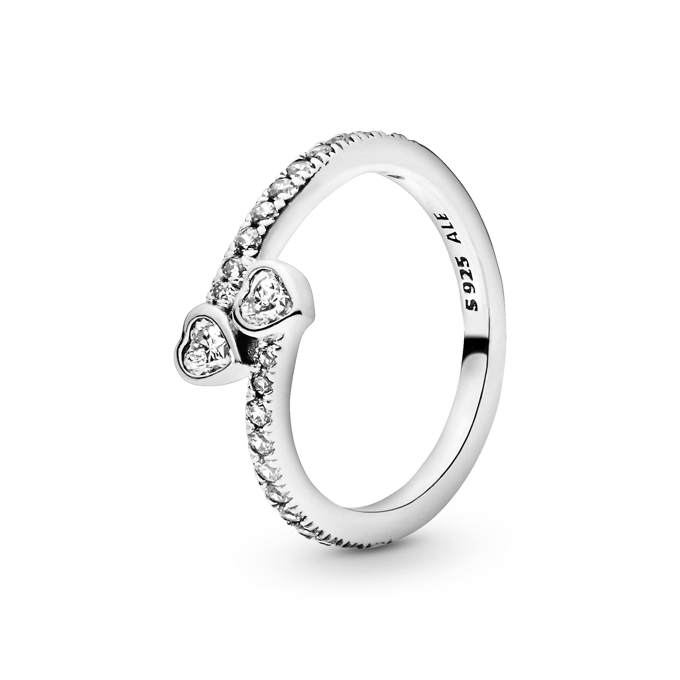 Pandora Two Sparkling Hearts Ring - The Ultimate Symbol of Love - Sterling Silver Ring for Women - Gift for Her - Sterling Silver with Clear Cubic Zirconia - Size 6