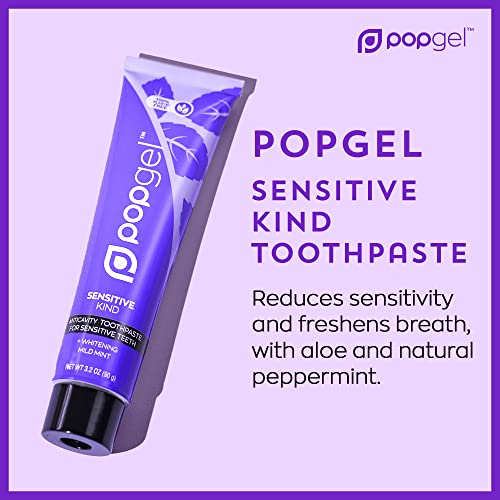 PopGel Sensitive Kind Toothpaste - Mild Mint - 100% Plastic Free Toothpaste - Anticavity Fluoride Toothpaste - Vegan - Clean Ingredients - SLS & Paraben Free (Mild Mint)