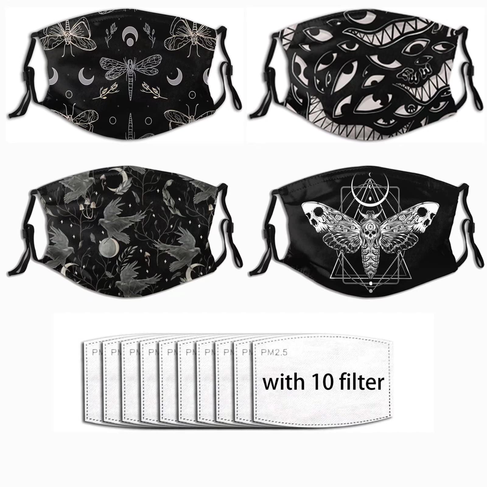 Tuyimm 4 Pcs Goth Face Mask with Filter Pocket Reusable Breathable Adjustable Fashion Balaclava for Women Men