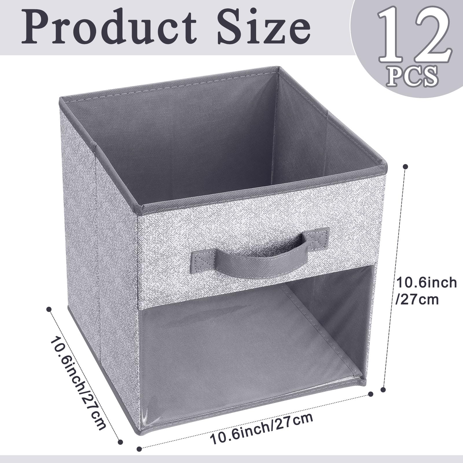 Tenceur 12 Pcs Foldable Fabric Storage Cubes 10.43 Inch Storage Bins with 2 Durable Handles and Clear Window Collapsible Organization Basket Large Capacity Drawer for Shelf Bookcase Bedroom Cloth Toys