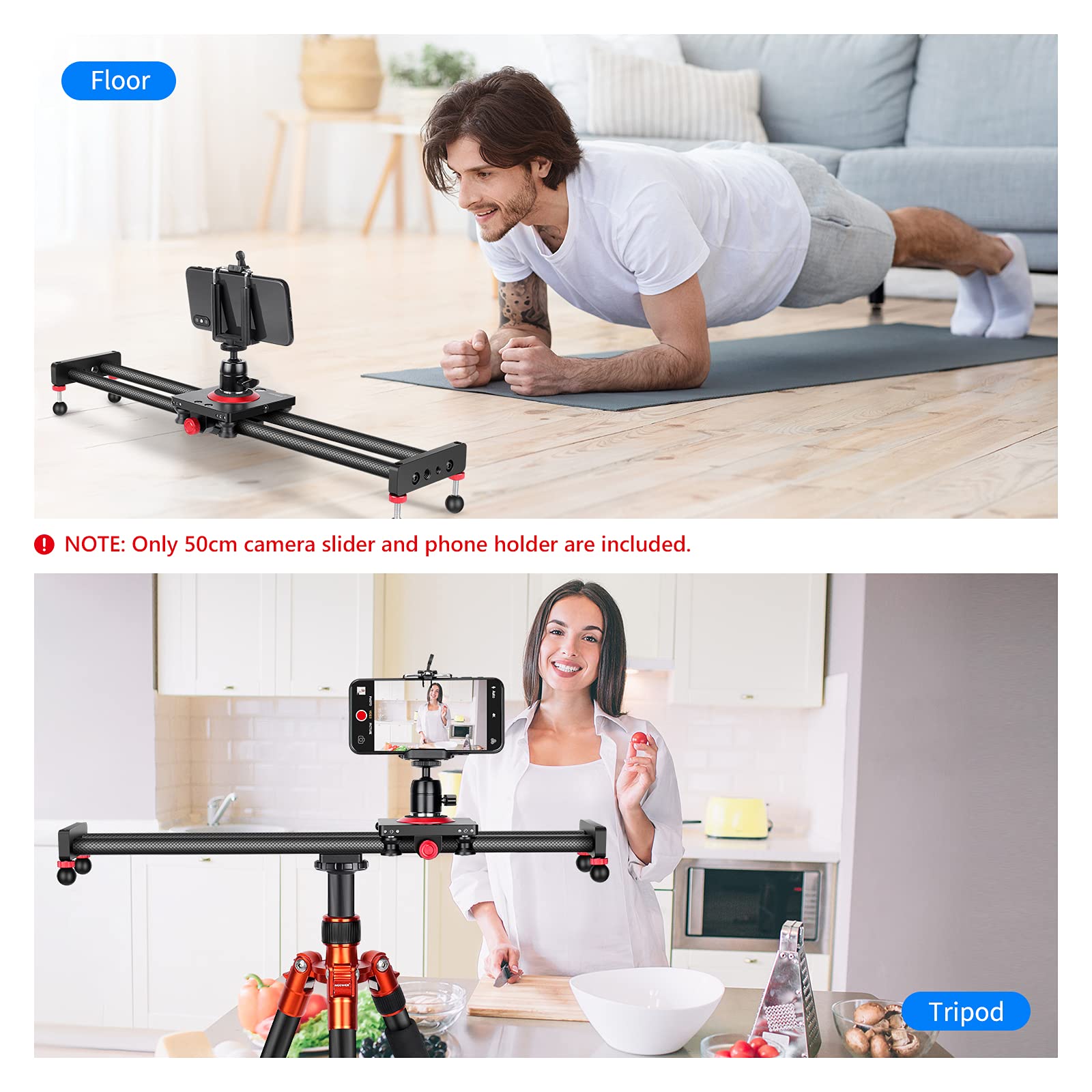 Neewer Camera Slider Carbon Fiber Dolly Rail, 19.7 inches/50 Centimeters with 4 Bearings for Smartphone Nikon Canon Sony Camera 12lbs Loading