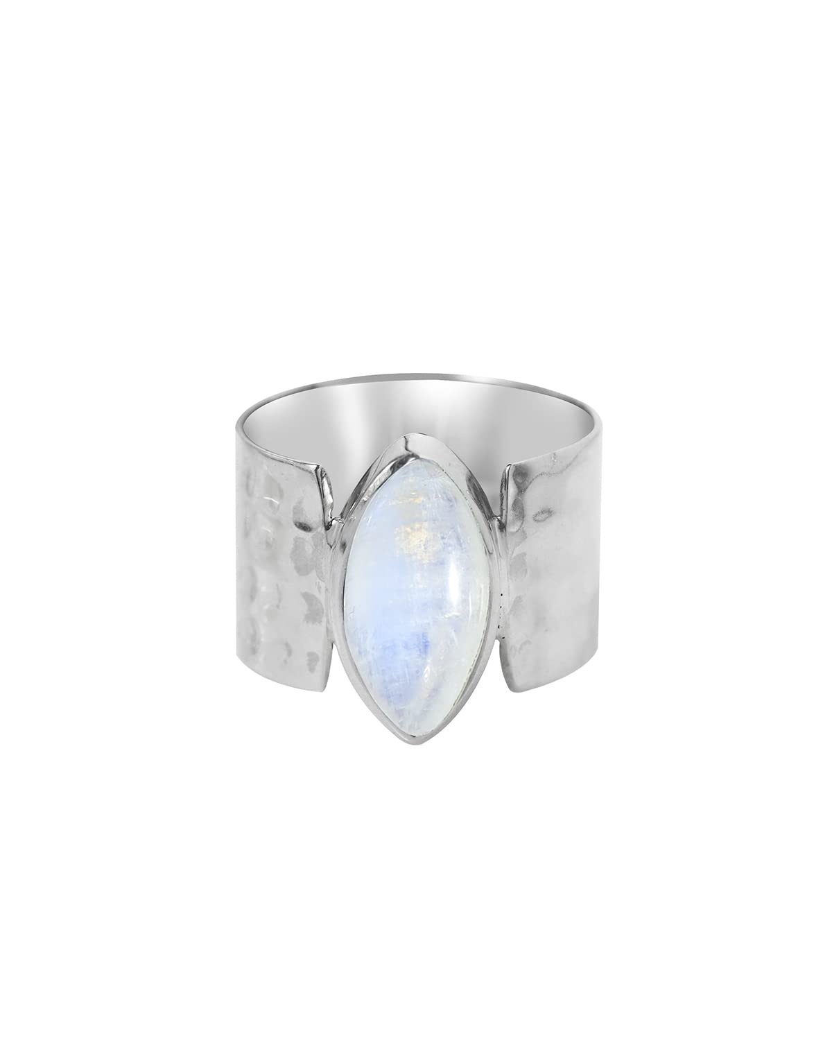 YoTreasure 7x14 MM Moonstone 925 Sterling Silver Wide Band Bold Ring (8)