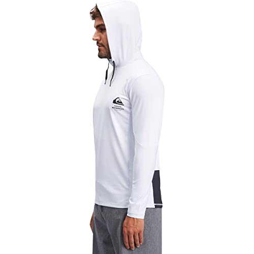 Quiksilver Waterman Men's Standard Angler Hooded Long Sleeve Rashguard SURF TEE Shirt, White, XL