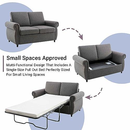 P PURLOVE Sleeper Sofa Bed, Pull Out Sofa Bed Loveseat Sleeper with Twin Size Memory Mattress, Modern Linen Couch Bed Chairs for Living Room, Bedroom and Small Space (Gray)