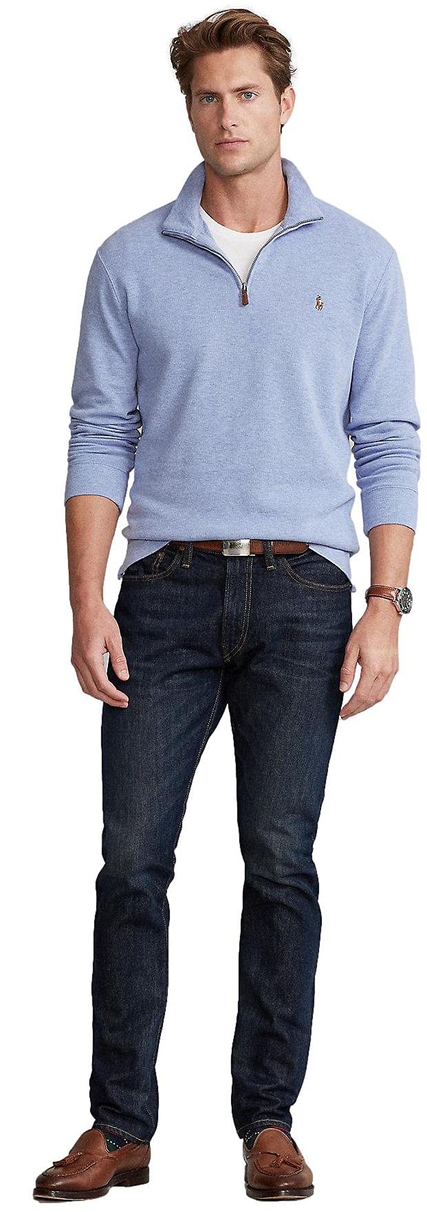 Polo Ralph Lauren Mens Half Zip French Rib Cotton Sweater (M, JamicaBlueSigPny)