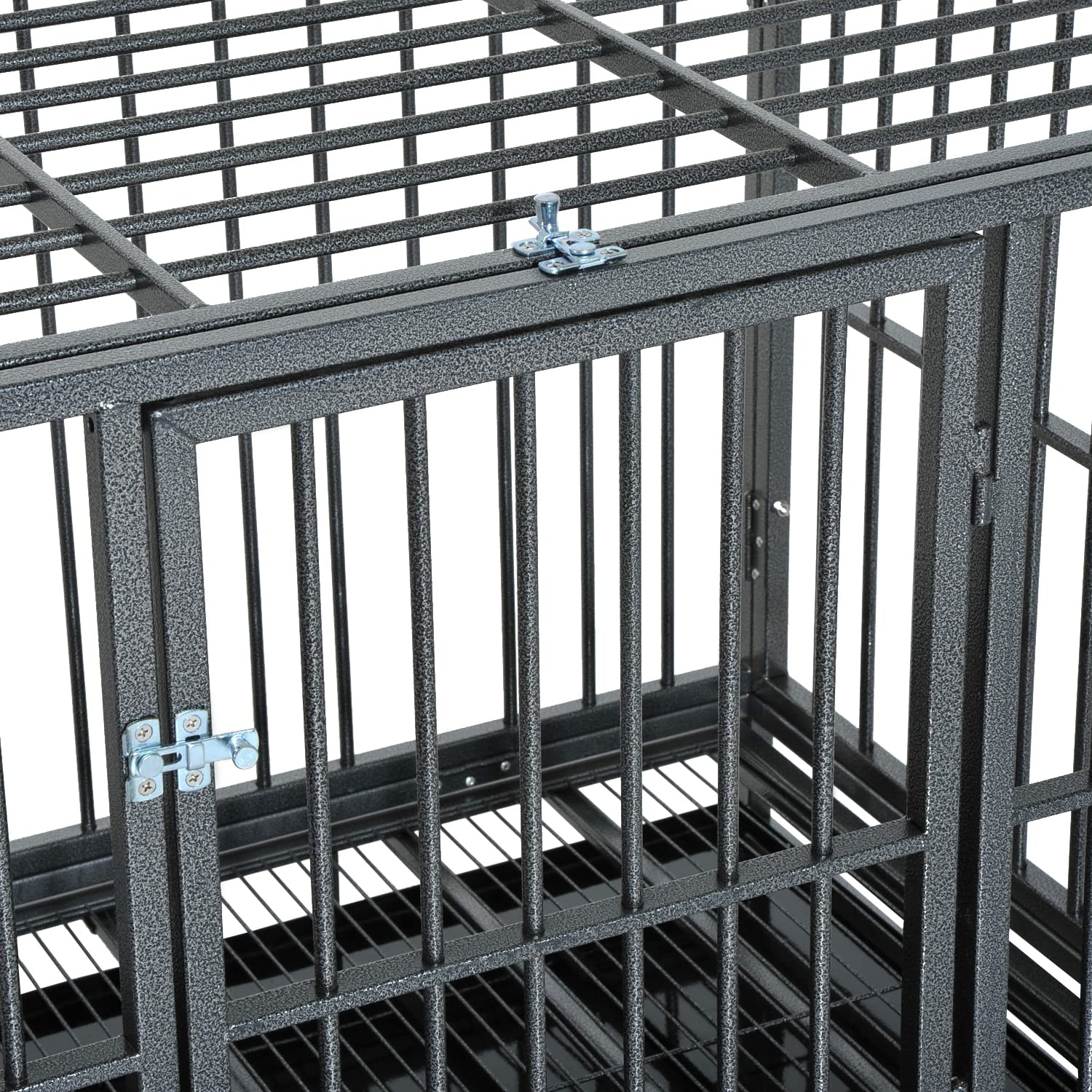 PawHut 43" Heavy Duty Dog Crate Metal Cage Kennel with Lockable Wheels, Double Door and Removable Tray, Gray