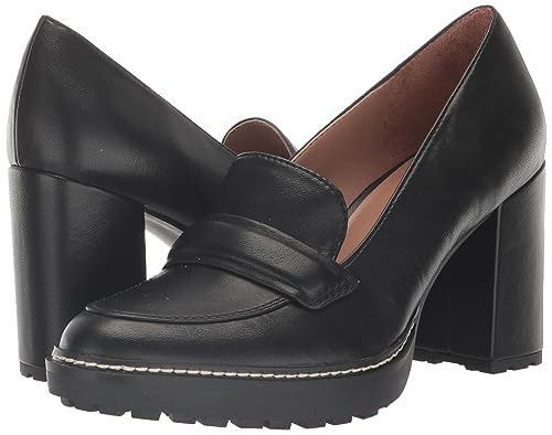 Naturalizer Womens Dabney Slip On Lug Sole Heeled Loafers Black Smooth 7.5 M