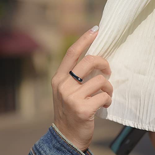 THREE KEYS JEWELRY Tungsten Carbide Womens 4mm Black Blue Wedding Band Ring Brushed Flat for Women Inlay Engrave EngageWoment Size 8